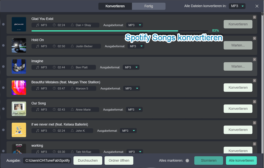 TuneFab Spotify Music Converter: Spotify zu MP3 kostenlos